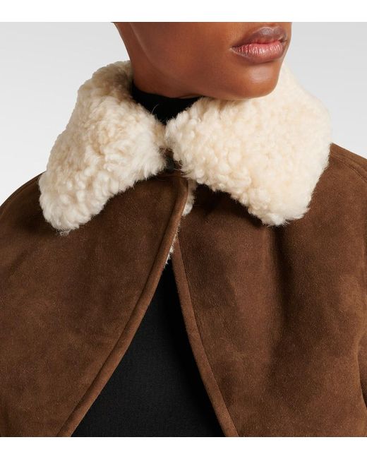 Alaïa Shearling-Trimmed Suede Button-Front Jacket in Brown | Lyst