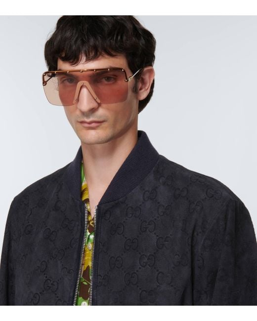 Gucci gg All Over Suede Bomber Jacket in Blue for Men | Lyst UK