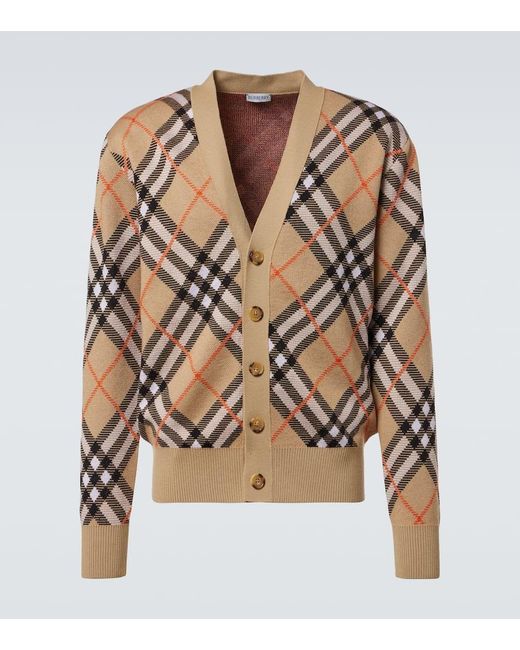 Burberry Check Wool-Blend Cardigan in Brown for Men | Lyst