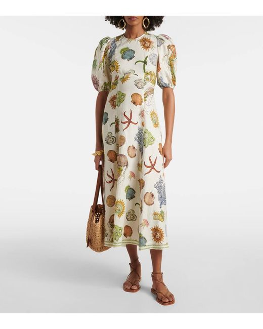 ALÉMAIS Sea Linen Midi Dress in Metallic | Lyst