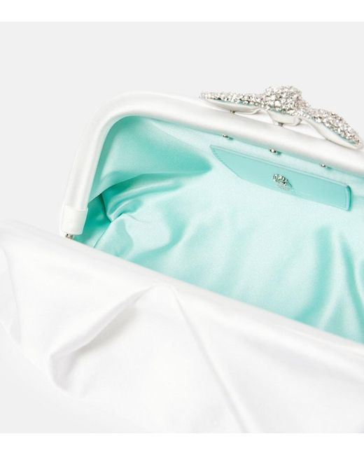 Aquazzura Bow Tie Small Embellished Satin Clutch in White | Lyst