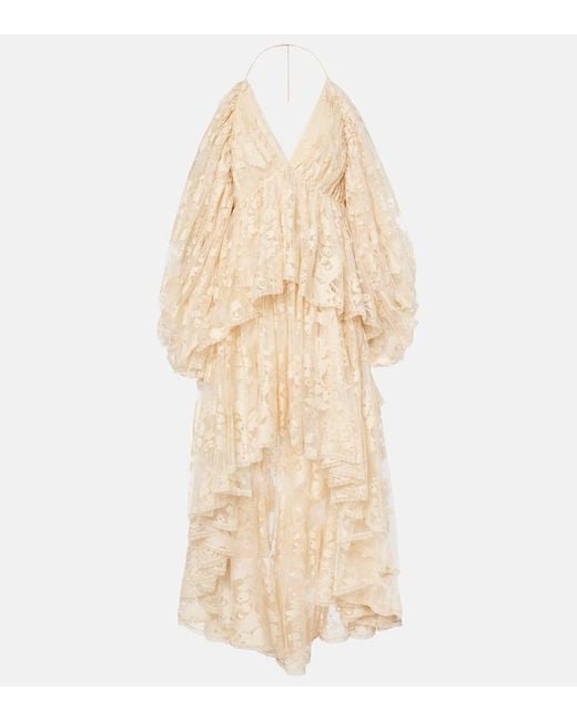 Zimmermann Floral Lace Asymmetric Mini Dress in Natural | Lyst