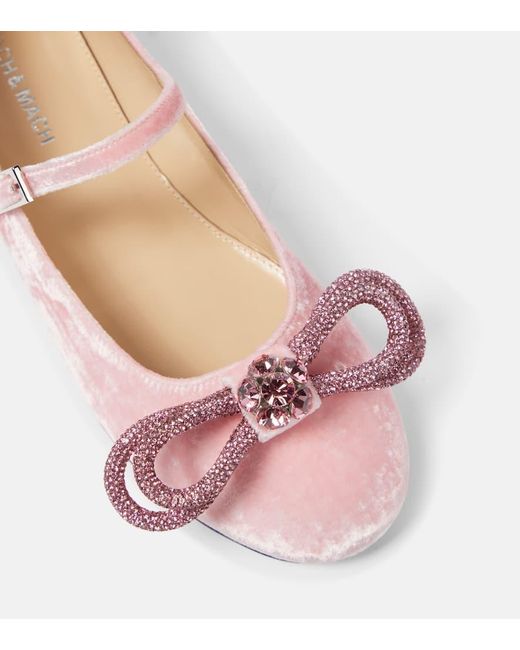 Mach & Mach Double Bow Velvet Ballet Flats in Pink | Lyst