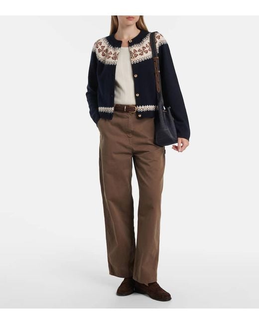 FRAME Fair Isle Cashmere Cardigan in Blue | Lyst UK