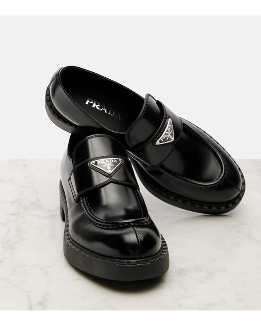 Prada Chocolate Logo Leather Loafers in Black | Lyst