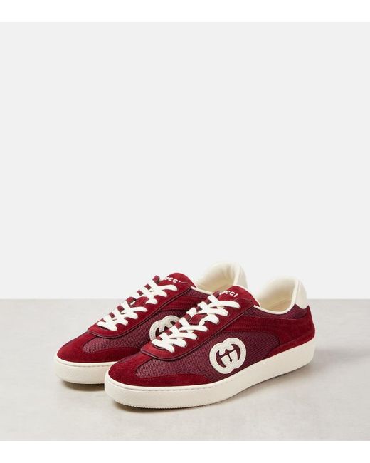 Gucci Interlocking G Suede-trimmed Sneakers in Red | Lyst