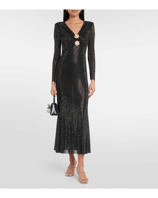 Self-Portrait Crystal-embellished Mesh Midi Dress in Black | Lyst