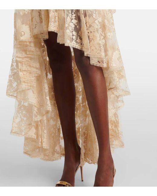 Zimmermann Floral Lace Asymmetric Mini Dress in Natural | Lyst