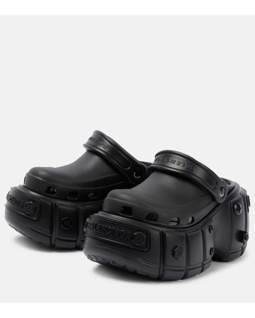 Balenciaga X Crocs Hardcrocs Platform Slides in Black | Lyst