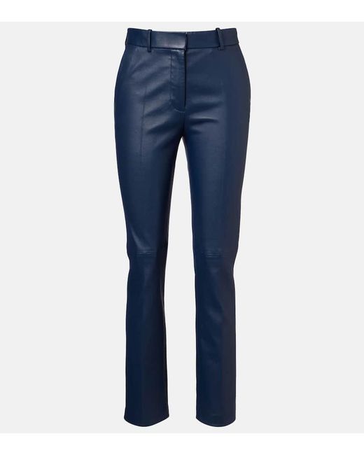 JOSEPH Coleman Leather Slim Pants in Blue | Lyst UK