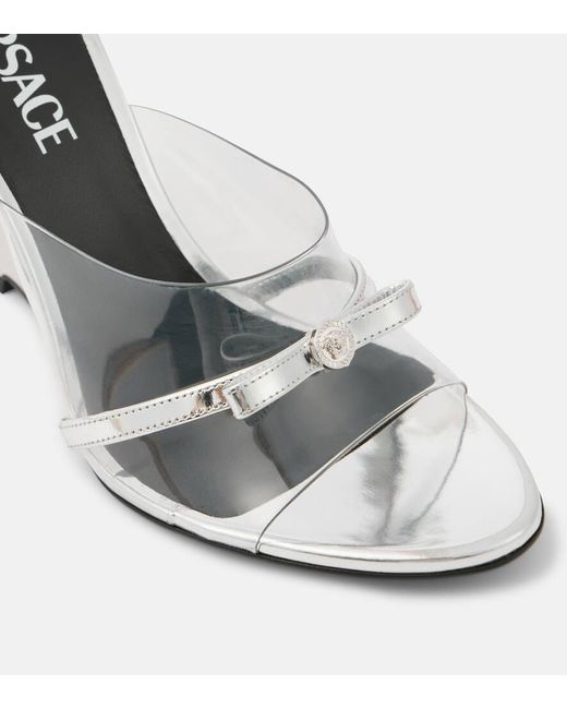Versace Gianni Ribbon 95 Pvc Wedge Mules in White | Lyst