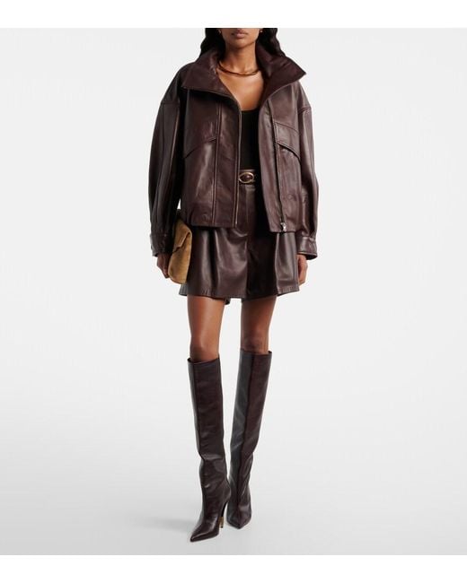 Nour Hammour Jonah Pleated Leather Shorts in Brown | Lyst UK