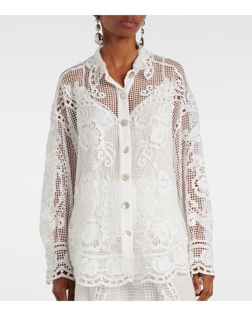 FARM Rio Swan Lake Guipure Shirt in White | Lyst