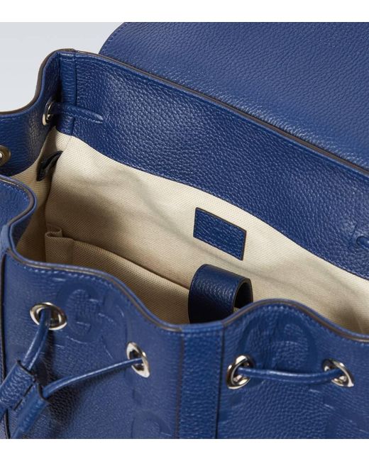 Gucci Logo Leather Backpack in Blue for Men | Lyst