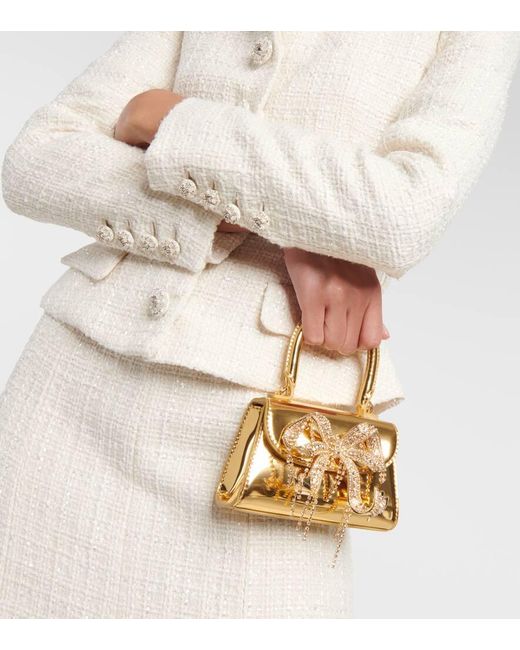 Self-Portrait The Bow Micro Mirrored Leather Tote Bag in Metallic | Lyst