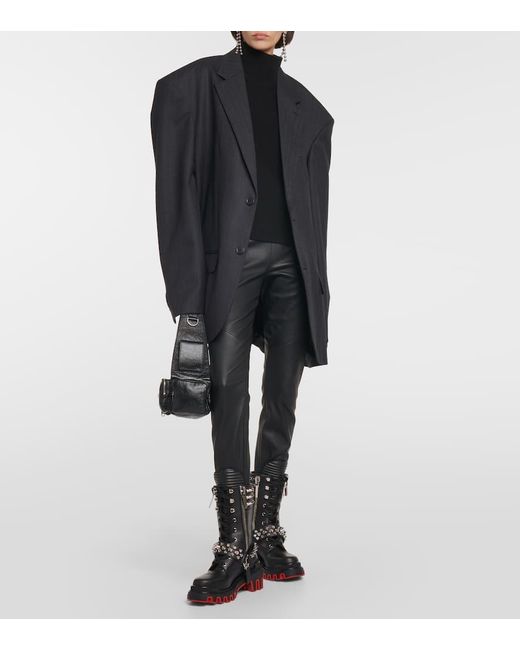 Christian Louboutin Janetta Red Sole Spike Leather Biker Boots in Black ...
