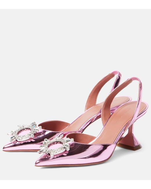 Salones Begum Sling 70 de piel metalizada de AMINA MUADDI de color Rosa ...