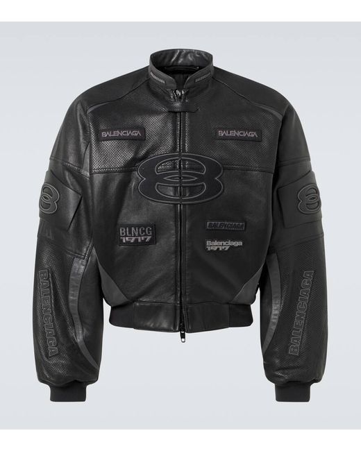 Balenciaga Round Leather Biker Jacket in Black for Men | Lyst