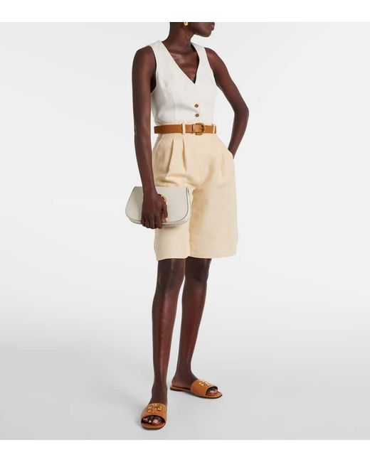 Tory Burch Eleanor T Monogram Leather Slides in Brown | Lyst