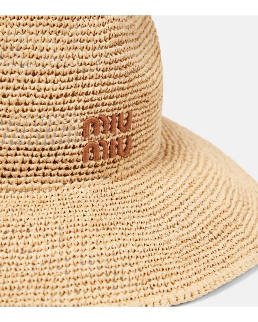 Miu Miu Raffia Hat in Natural | Lyst UK