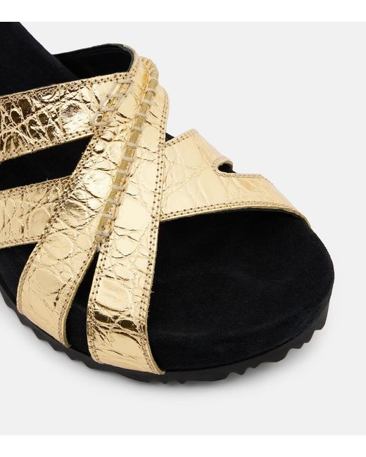 Dries Van Noten Metallic Leather And Suede Slides in Black | Lyst UK