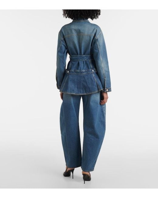 Alaïa Peplum Denim Jacket in Blue | Lyst