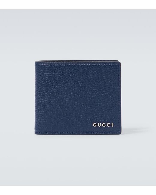 Gucci Logo Leather Bifold Wallet in Blue for Men | Lyst