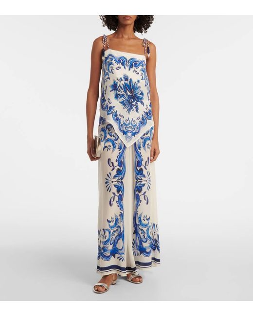 FARM Rio Garden Tiles Wide-leg Pants in Blue | Lyst