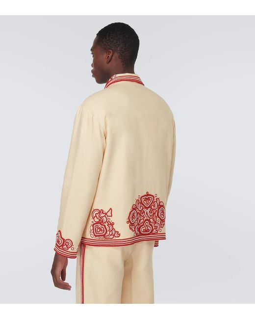 Bode Flora Beaded Cotton Jacket in Red for Men | Lyst