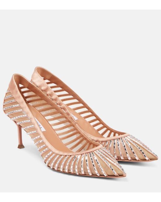 Aquazzura Passions Crystal 65 Satin Pumps in Pink | Lyst
