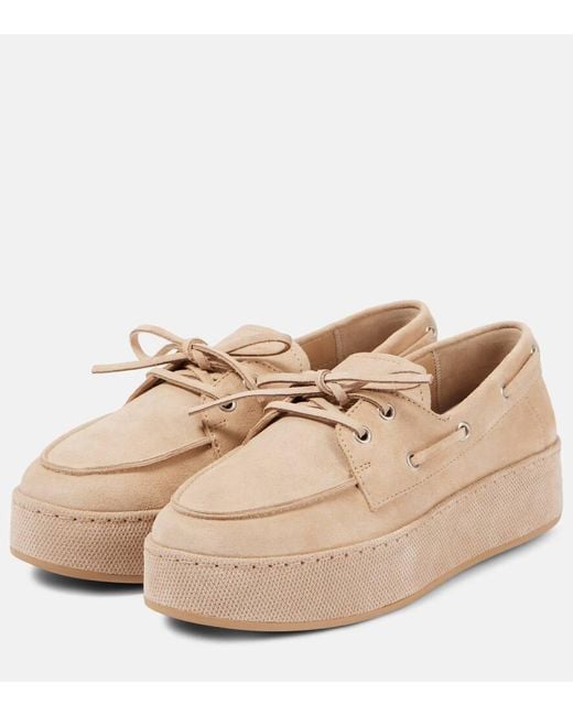 Hogan H681 Suede Platform Boat Shoes in Natural | Lyst