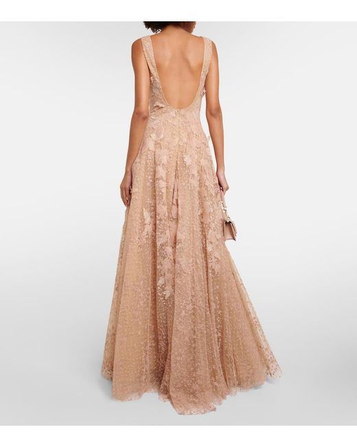 Costarellos Applique Tulle Gown in Natural | Lyst