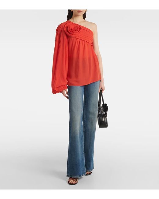 FARM Rio Floral-Applique One-Shoulder Top in Red | Lyst