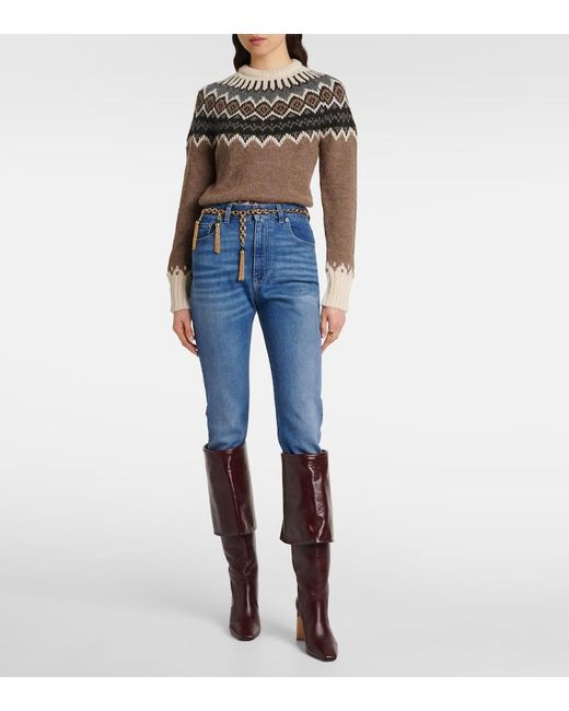 Chloé Fair Isle Wool And Cashmere Sweater in Brown | Lyst