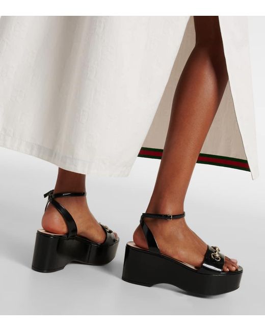 Gucci Horsebit Leather Platform Sandals in Black | Lyst