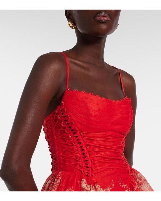 Zimmermann Rebellion Linen And Silk Minidress in Red | Lyst