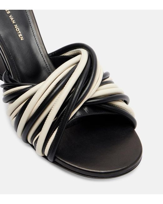 Dries Van Noten 75 Leather Wedge Mules in Black | Lyst UK