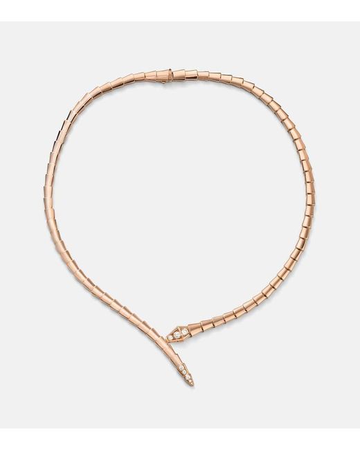 BVLGARI Serpenti Viper 18Kt Rose Necklace With Diamonds in Metallic ...