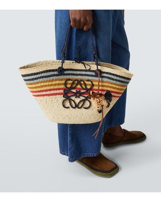 Loewe Paula's Ibiza Giraffe Raffia Leather-Trimmed Bag Charm in Brown ...