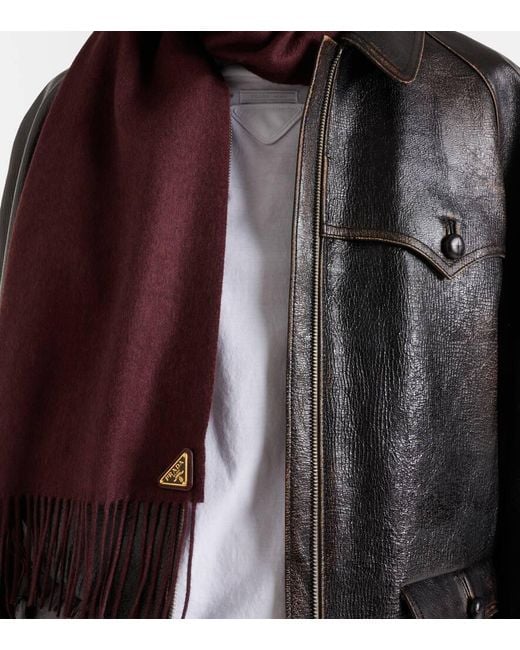 Prada Fringed Silk And Cashmere Scarf in Purple | Lyst UK