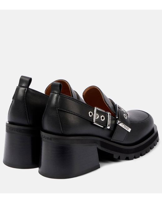 Ganni Feminine Faux Leather Platform Loafers in Black | Lyst