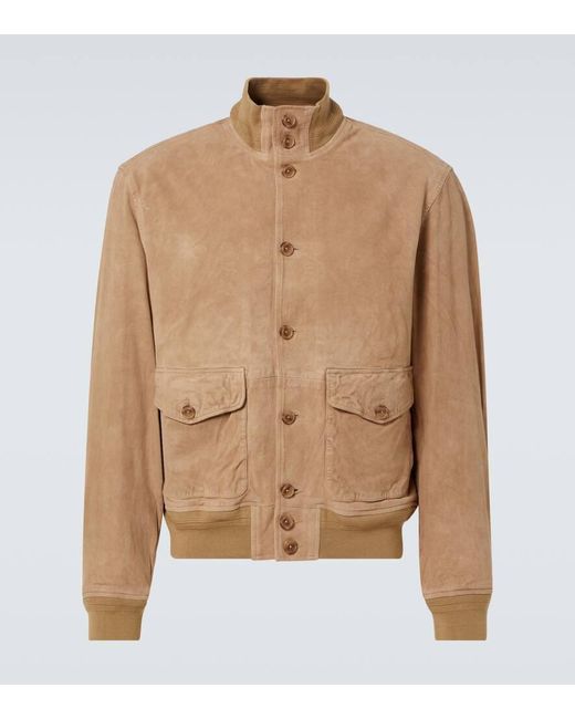 Polo Ralph Lauren Suede Bomber Jacket in Natural for Men | Lyst