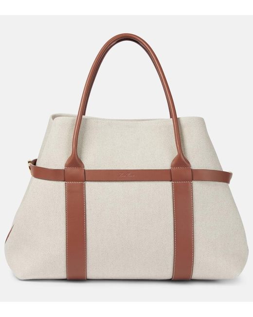 Loro Piana Ghiera Large Leather-Trimmed Canvas Shopper in White | Lyst