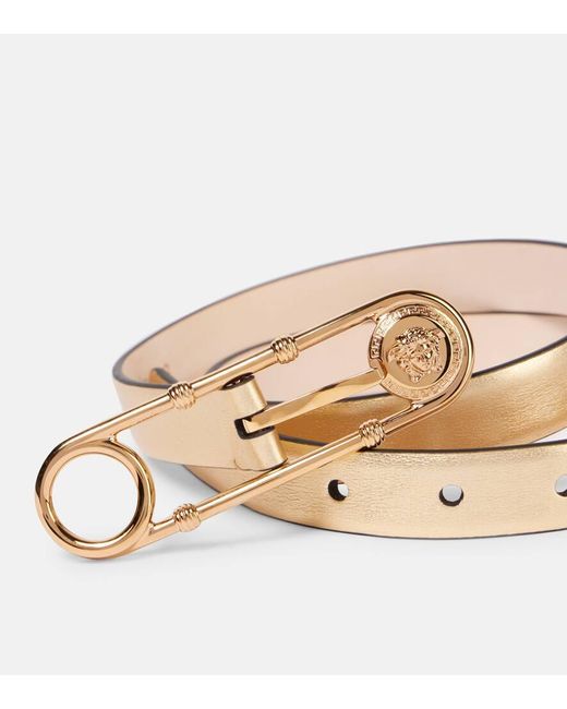 Versace Safety Pin Metallic Leather Belt in Natural | Lyst