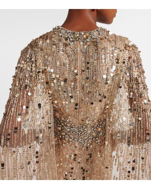 Jenny Packham Honey Dew Caped Embellished Gown in Natural | Lyst UK