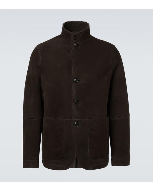 ZEGNA Il Conte Shearling-Trimmed Suede Jacket in Black for Men | Lyst UK