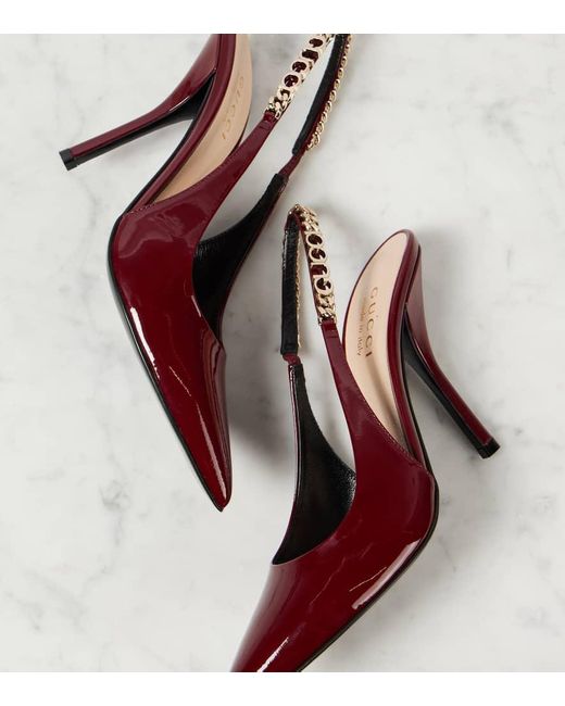 Gucci Signoria Patent Leather Slingback Pumps in Red | Lyst