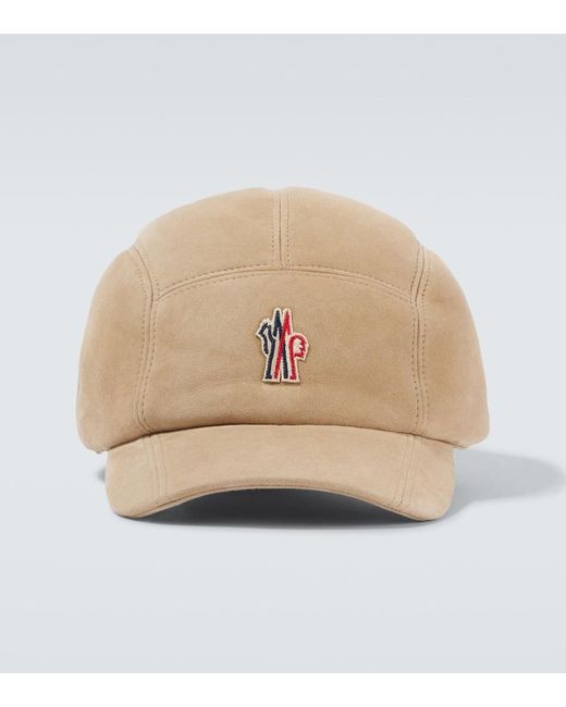 Moncler Logo Shearling-Lined Leather Baseball Cap in Natural for Men | Lyst