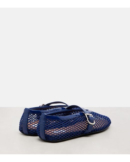 Alaïa Leather-Trimmed Fishnet Ballet Flats in Blue | Lyst UK