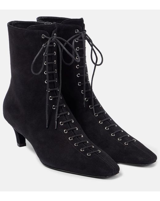 TOTEME Suede Lace-Up Ankle Boots in Black | Lyst